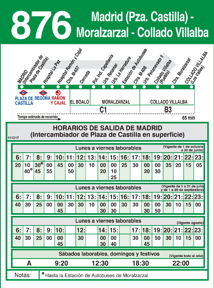 Autobús línea 876: Plaza de Castilla - Intercambiador Plaza de Castilla